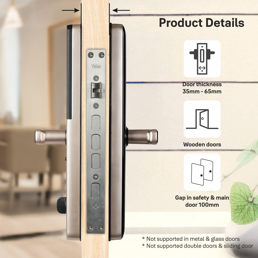 YDME100NxT (Brown) Smart Door Lock, Fingerprint, PIN, RFID, Manual Key – Yale India