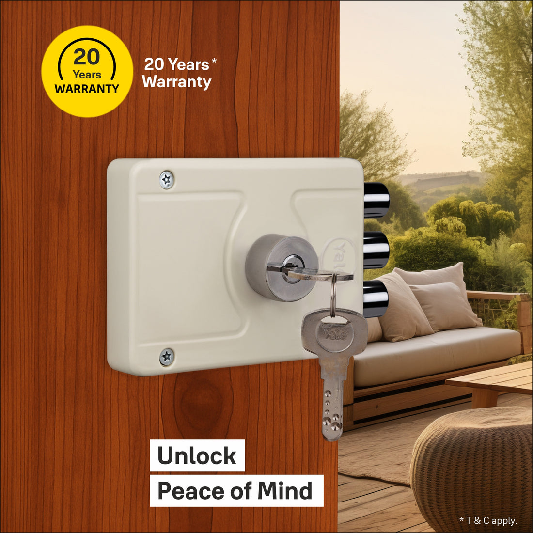 Yale Essential YE-MDL-3B-DC-DK-IN Rim Lock, 3 Deadbolts, Both side key ...