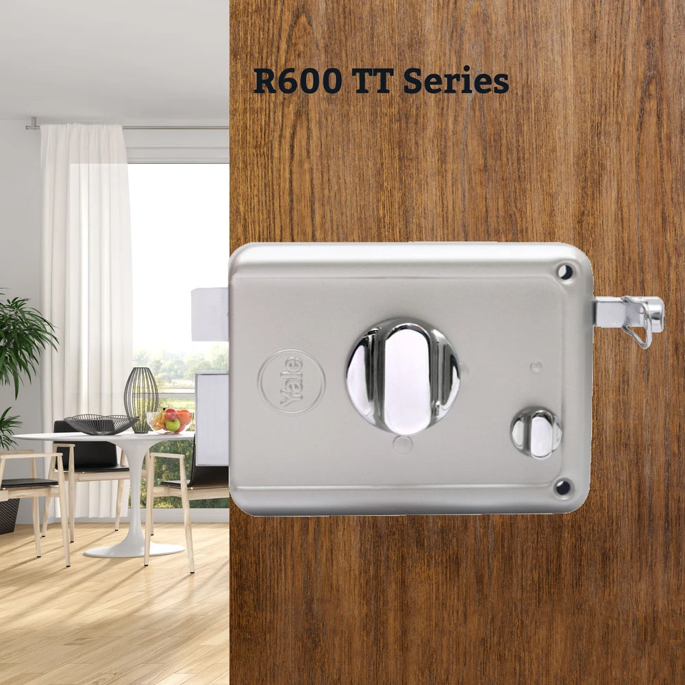 R600 TT DK, Main door rim lock, dimple Key, Silver – Yale India
